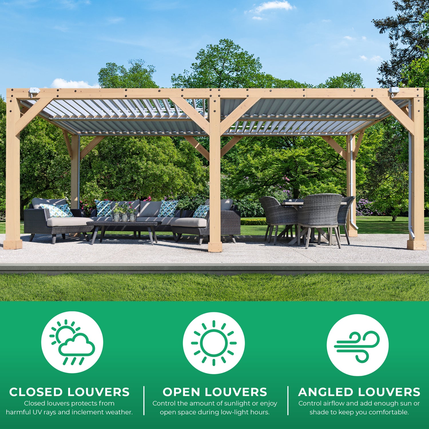 10 x 20 Meridian Wooden Louvered Pergola