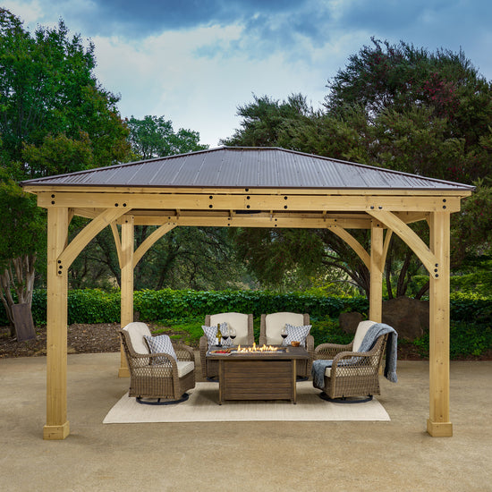 12 x 14 Meridian Gazebo Bundle with Rio Vista 5 Piece Fire Table Set